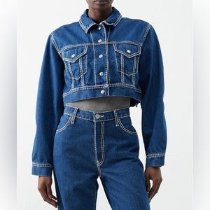 Re/Done | Jackets & Coats | Redone Cropped Oversized Topstitched Denim ...